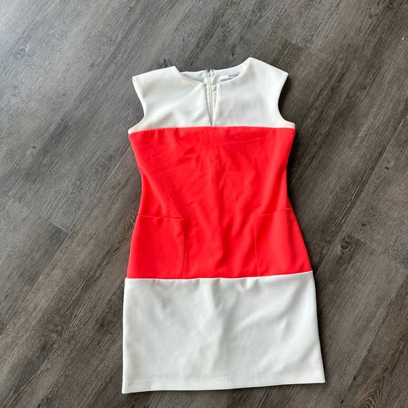 Studio One | Dresses | Coral Orange White Striped Dress With Pockets ...
